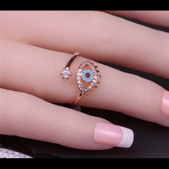 Jewelry | New Rose Gold Turquoise Adjustable Evil Eye Ring | Poshmark